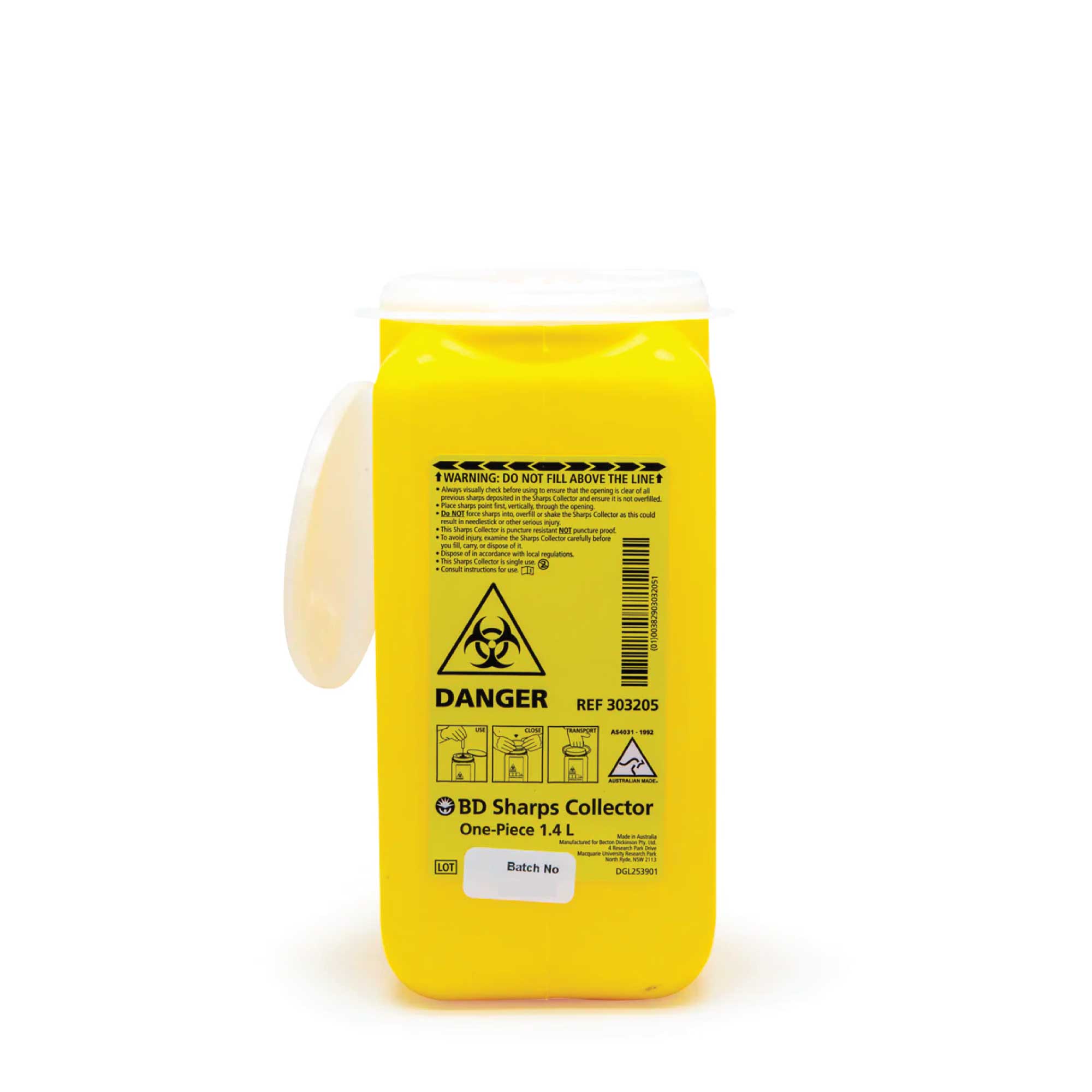 1.4L Sharps Collector Yellow Bin 'BD' - Ozdingo