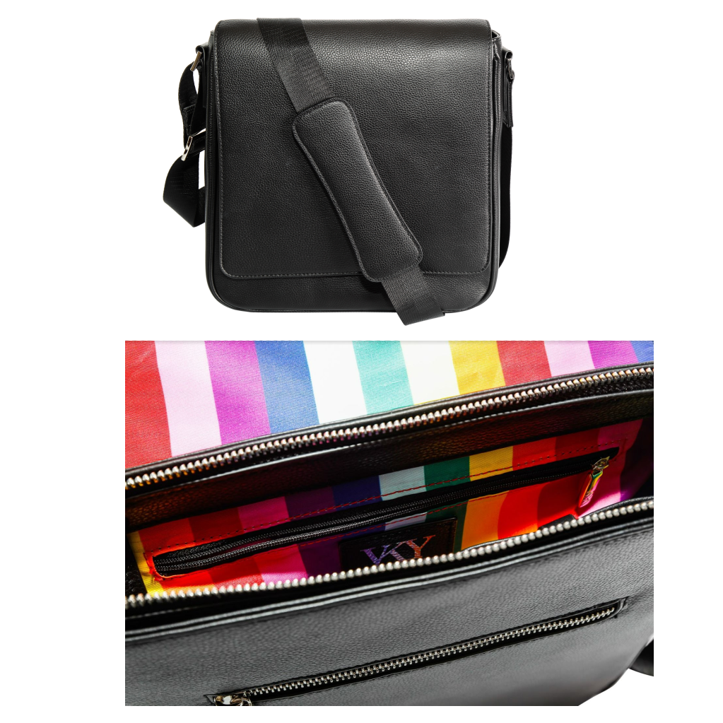 Vky Mateo Pride Leather Messenger Shoulder Bag Handbag Black Rainbow ...